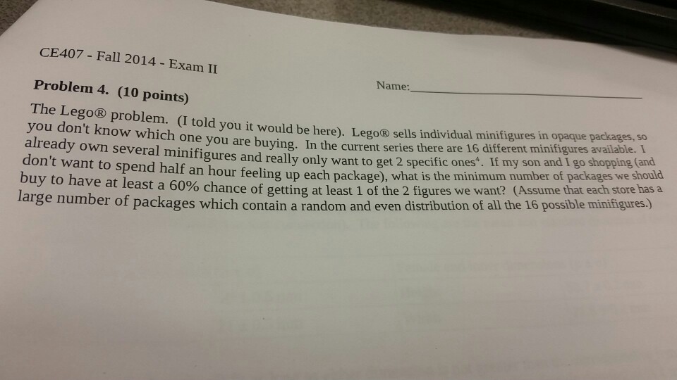 Problem 4. (10 Points) Name: The Lego problem. (I | Chegg.com