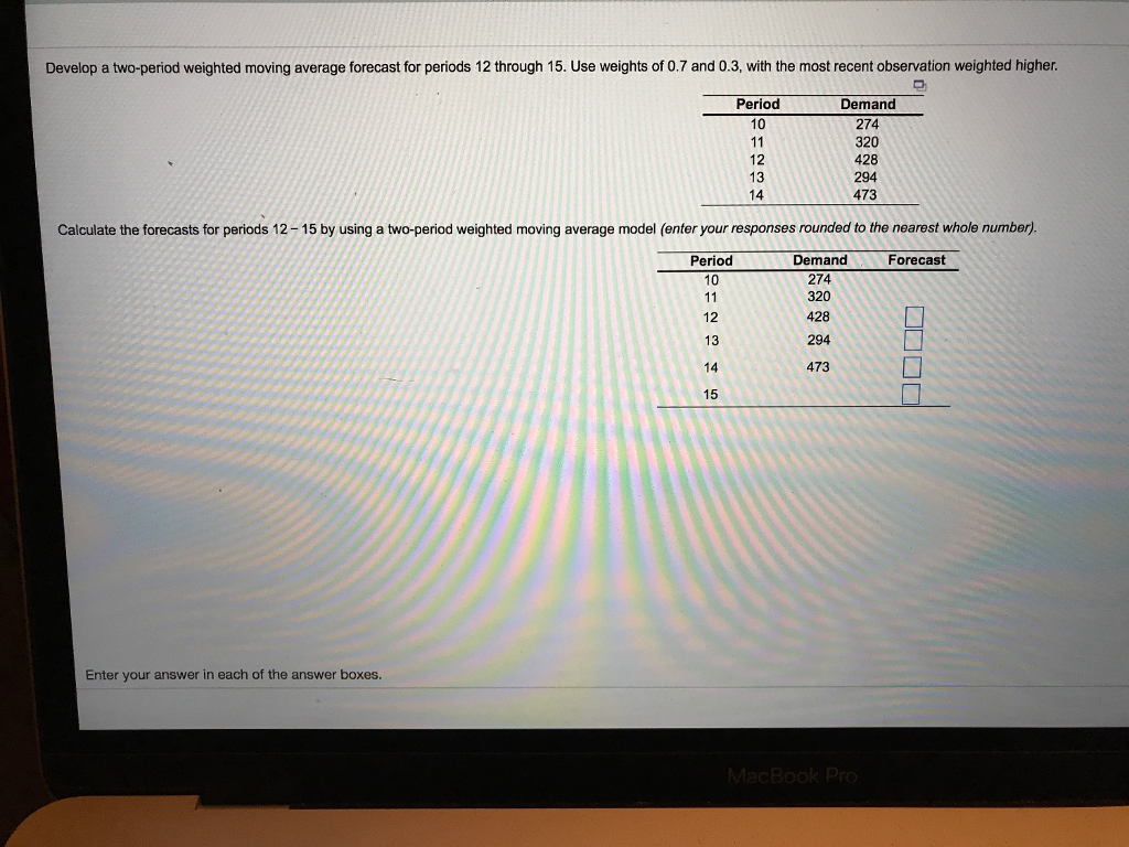 Solved Develop a two-period weighted moving average forecast | Chegg.com