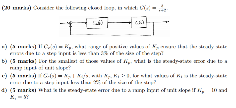 Solved (20 marks) Consider the following closed loop, in | Chegg.com