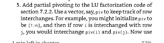 5. Add partial pivoting to the LU factorization code | Chegg.com
