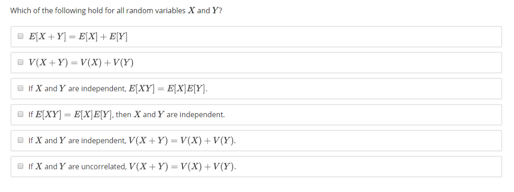 Solved Which of the following hold for all random variables | Chegg.com