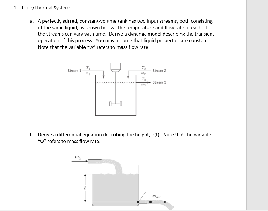 Solved 1. Fluid/Thermal Systems A perfectly stirred, | Chegg.com