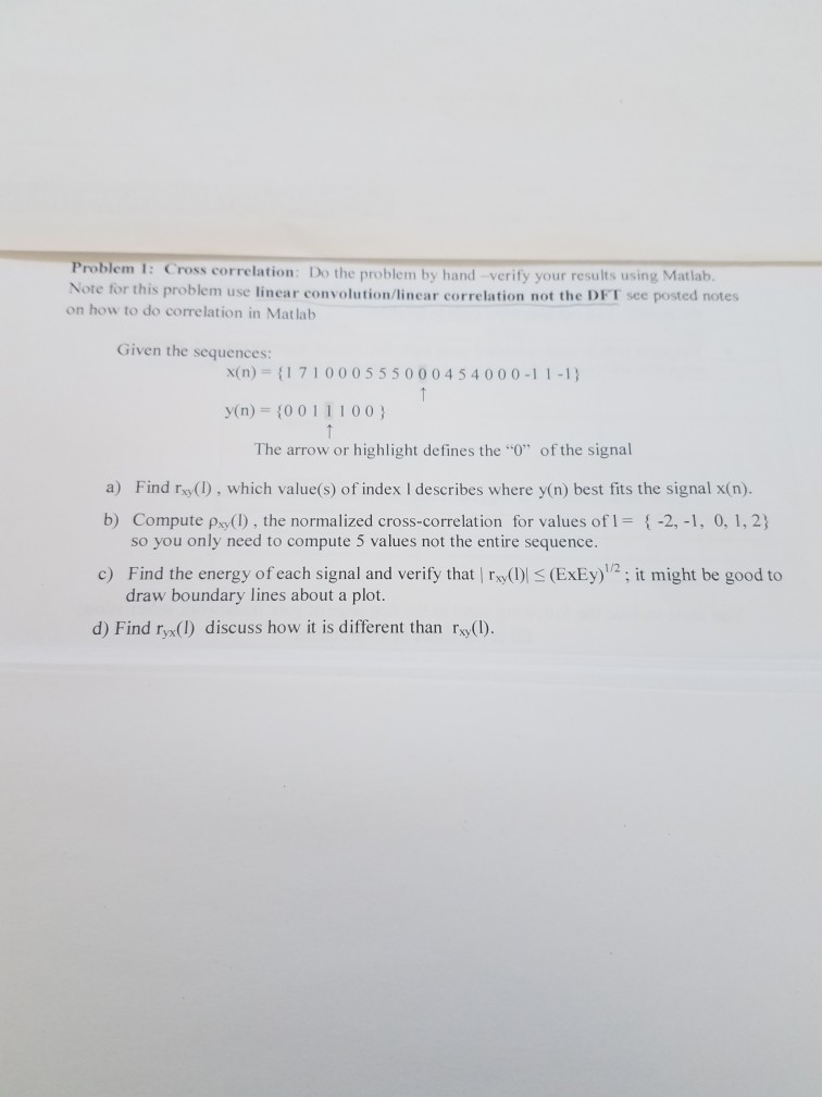 Solved Cross correlation: Do the problem by hand -verify | Chegg.com