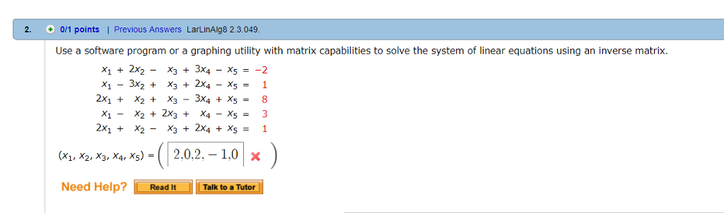 Solved 2. 0/1 points | Previous Answers LarLinAlg8 2.3.049. | Chegg.com