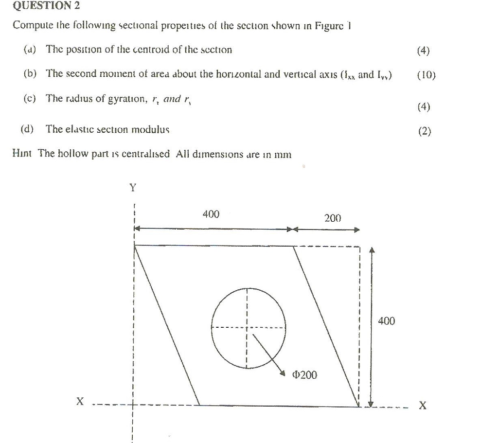 Solved QUESTION 2 Compute the following sectional propeities | Chegg.com