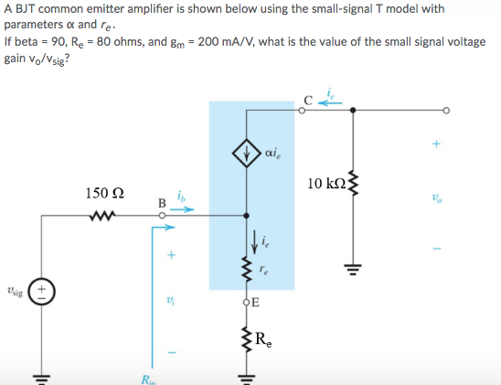 Solved A BJT common emitter amplifier is shown below using | Chegg.com