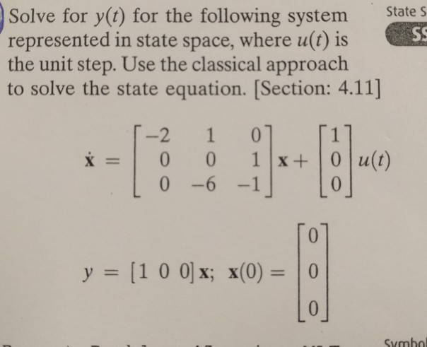 Solved Solve for y(t) for the following system s at | Chegg.com