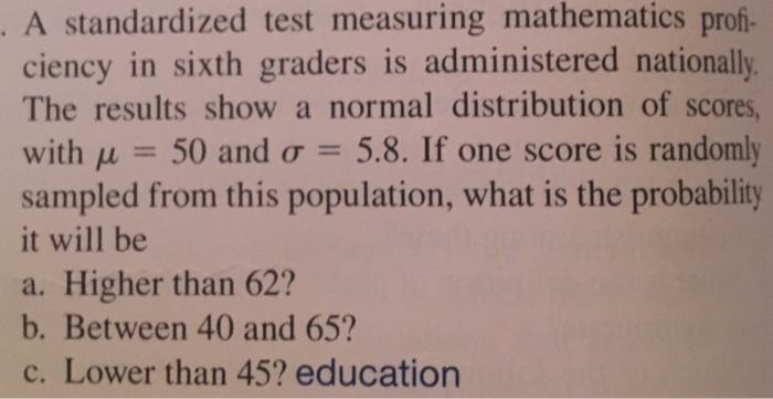Solved A standardized test measuring mathematics proficiency | Chegg.com
