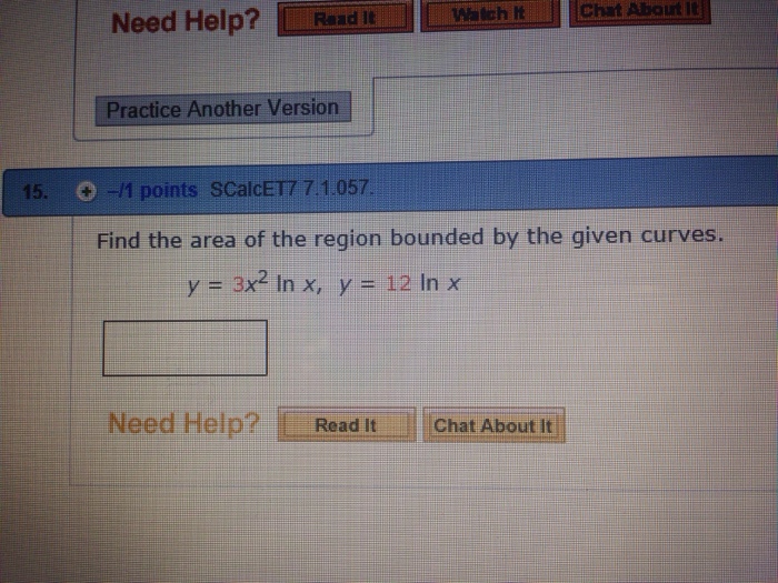 Solved Find the area of the region bounded by the given | Chegg.com