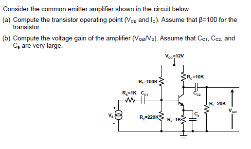 Solved Consider the common emitter amplifier shown in the | Chegg.com
