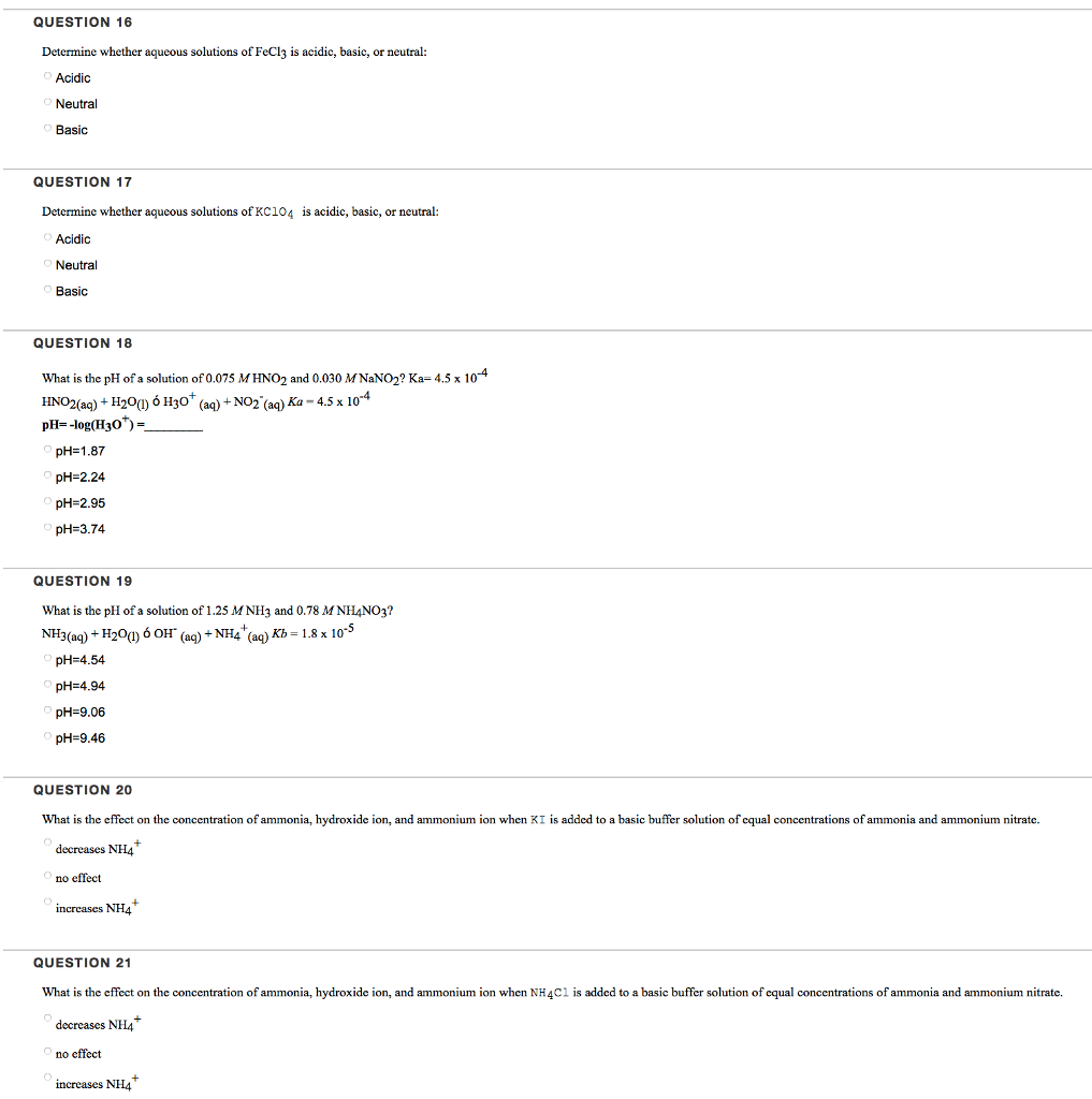Solved Determine whether aqueous solutions of FeCl_3 is | Chegg.com