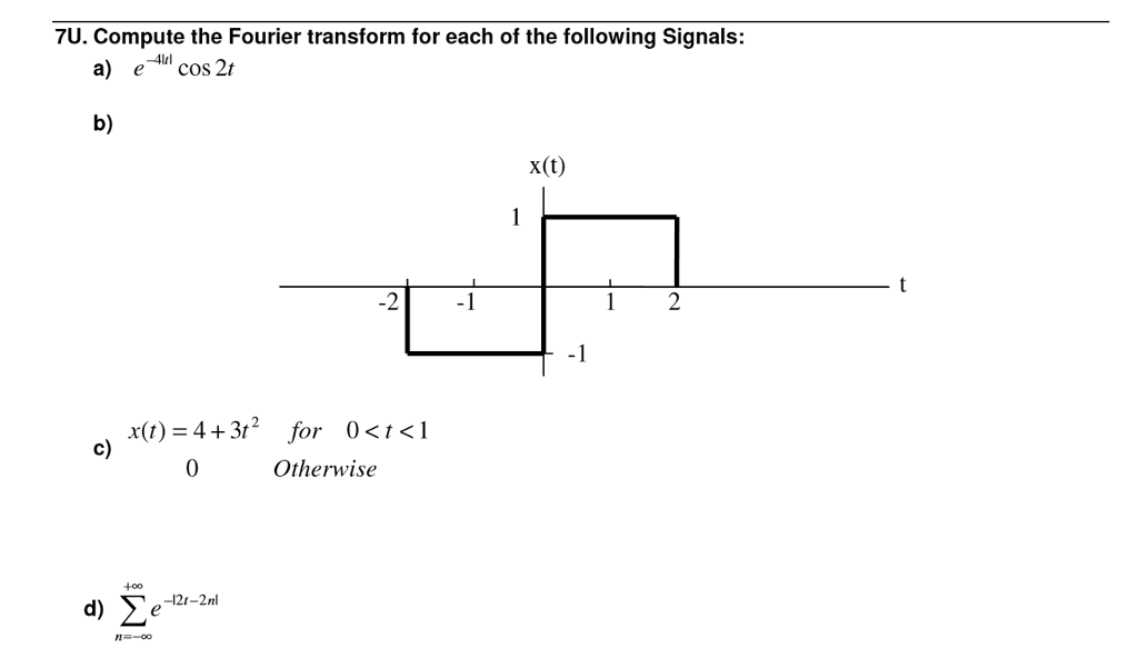 Solved 7U. Compute the Fourier transform for each of the | Chegg.com