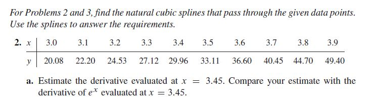 Solved For Problems 2 and 3, find the natural cubic splines | Chegg.com