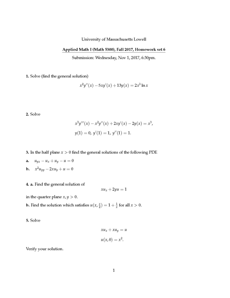 Solved University of Massachusetts Lowell Applied Math I | Chegg.com