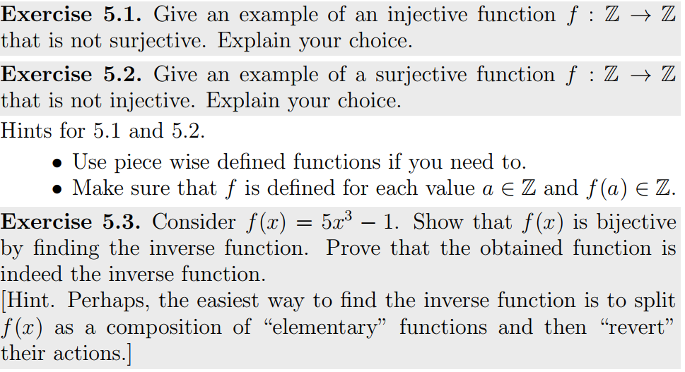 Solved Exercise 5.1. Give an example of an injective | Chegg.com