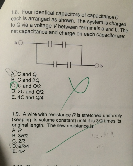 Solved 1.8. Four identical capacitors of capacitance C each | Chegg.com