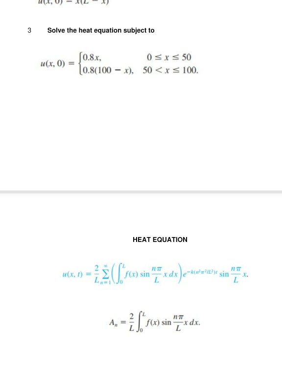 Solved 3 Solve the heat equation subject to 0sx s 50 u, | Chegg.com