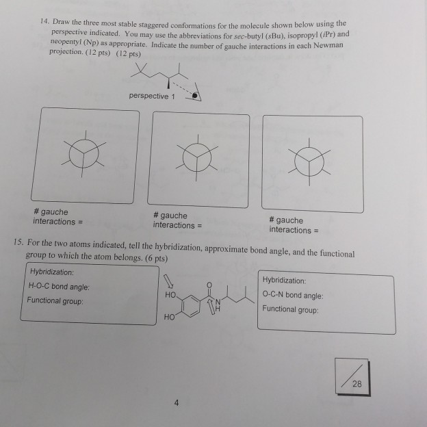 Solved 14. Draw the three most stable staggered | Chegg.com
