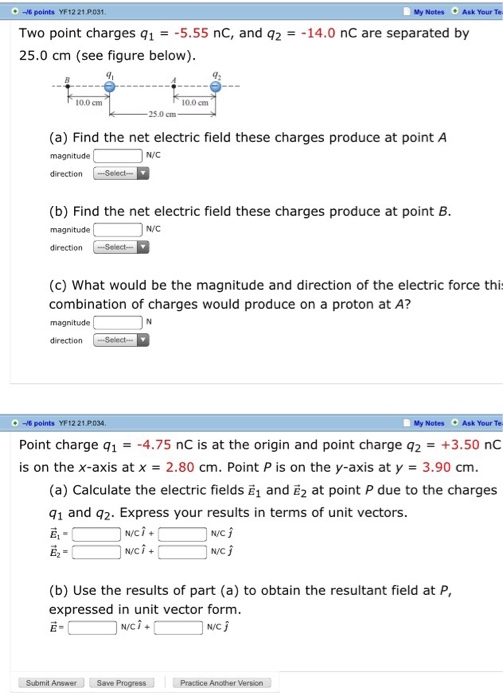 Solved Two point charges q1 = -5.55 nC, and q2 =-14.0 nC are | Chegg.com