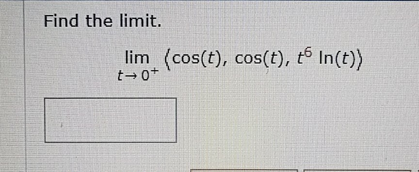 Solved Find the limit. lim (cos(t), cos(t), to In(t) | Chegg.com