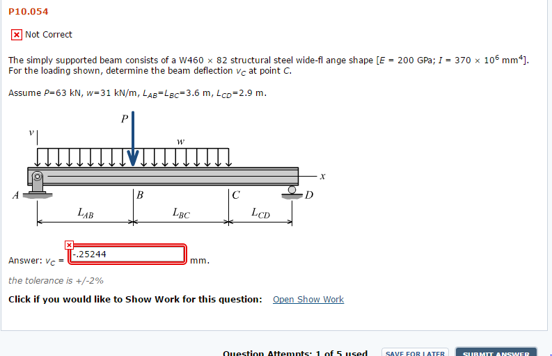 Solved The simply supported beam consists of a W460 times 82 | Chegg.com