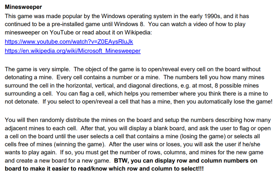 Solved I need help with writing a C++ minesweeper program | Chegg.com