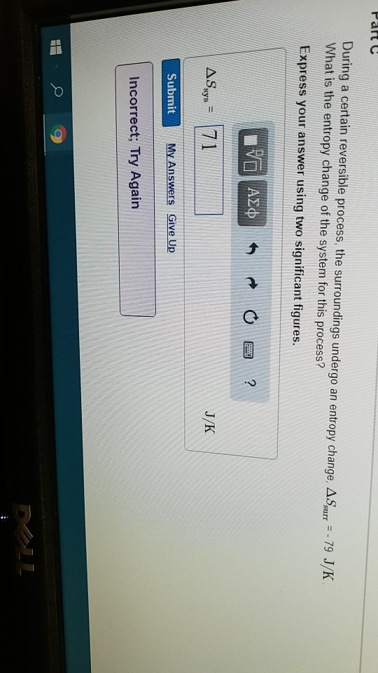 Solved Part During a certain reversible process, the | Chegg.com