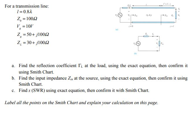Solved For a transmission line: 1 0.82 Zo = 100? V =10V Z, | Chegg.com