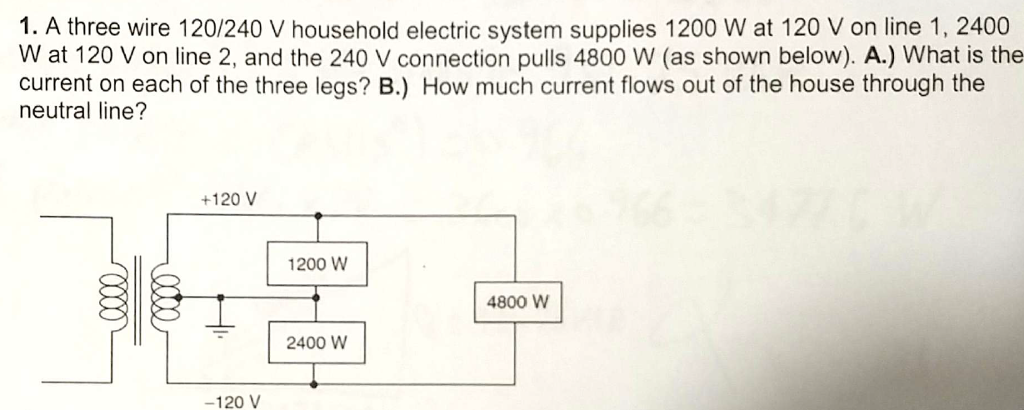 Solved 1. A three wire 120/240 V household electric system | Chegg.com