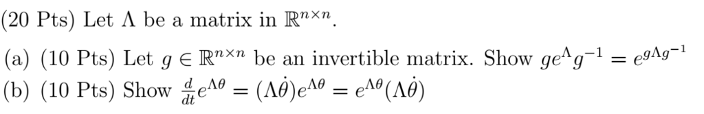 Solved (20 Pts) Let be a matrix in Rnxn (a) (10 Pts) Let g E | Chegg.com