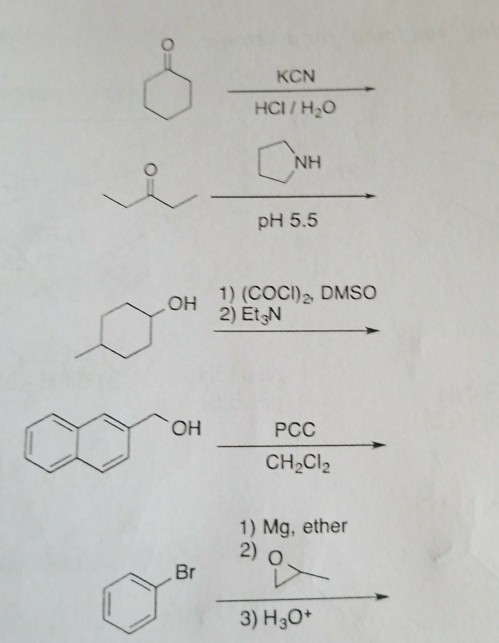 Solved KCN HCI/ H20 NH pH 5.5 OH 2) Etg 1) (COCI)2-DMSO "?? | Chegg.com
