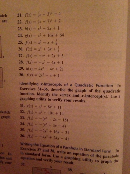 Solved Identifying x-Intercepts of a Quadratic Function In | Chegg.com