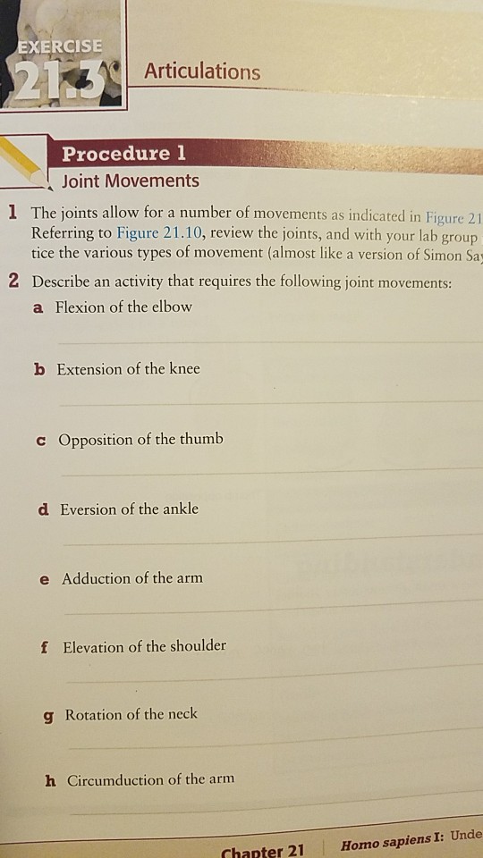 Solved EXERCISE Articulations Procedure 1 Joint Movements | Chegg.com