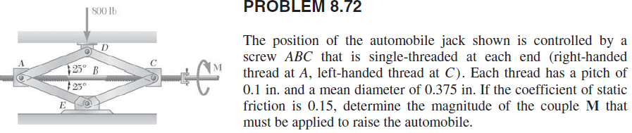 Solved The position of the automobile jack shown is | Chegg.com