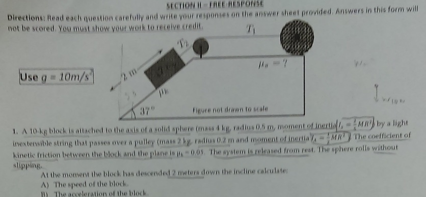 Solved A 10 kg block is attached to the axis of a solid | Chegg.com