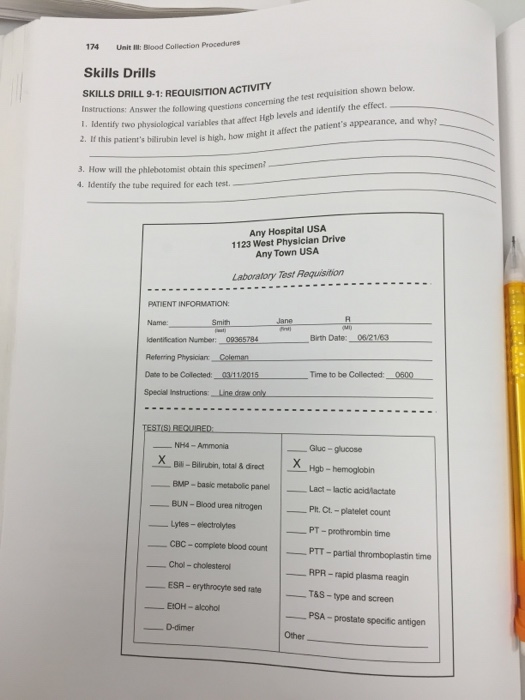 Solved 174 Unit ll: Blood Collection Procedures Skills | Chegg.com