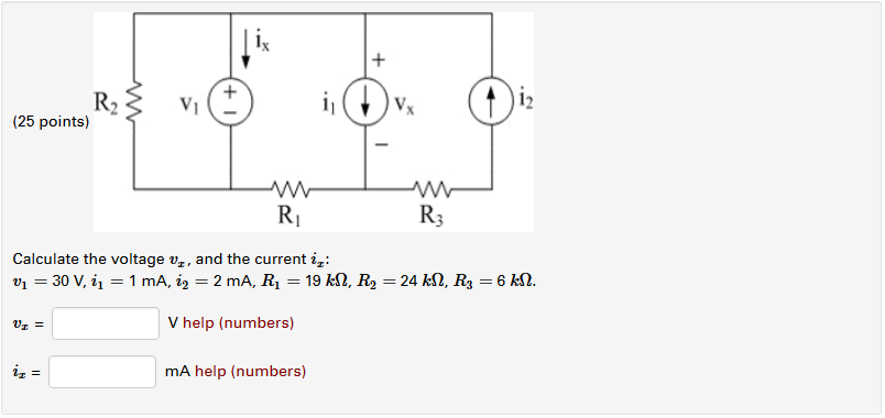 Solved Calculate the voltage vx, and the current ix: v1= 30 | Chegg.com