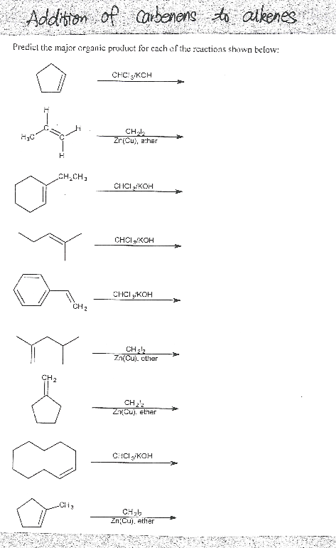 Solved Addition of carbenes to alkenes Predict the major | Chegg.com