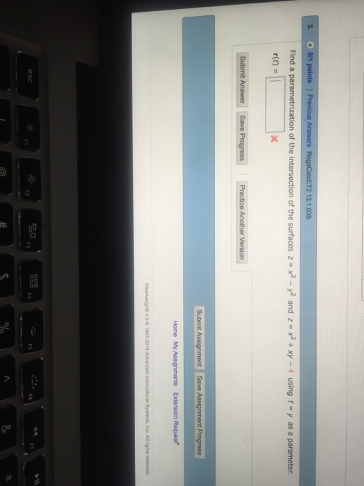 Solved Find A Parameterization Of The Intersection Of The