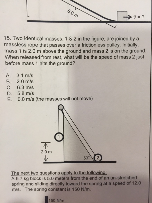 Solved Two identical masses, 1 & 2 in the figure, are joined | Chegg.com