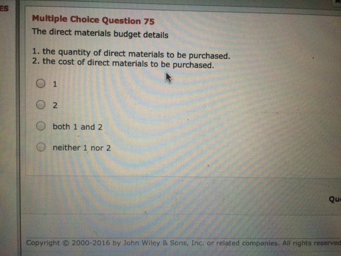 Solved The direct materials budget details the quantity of | Chegg.com