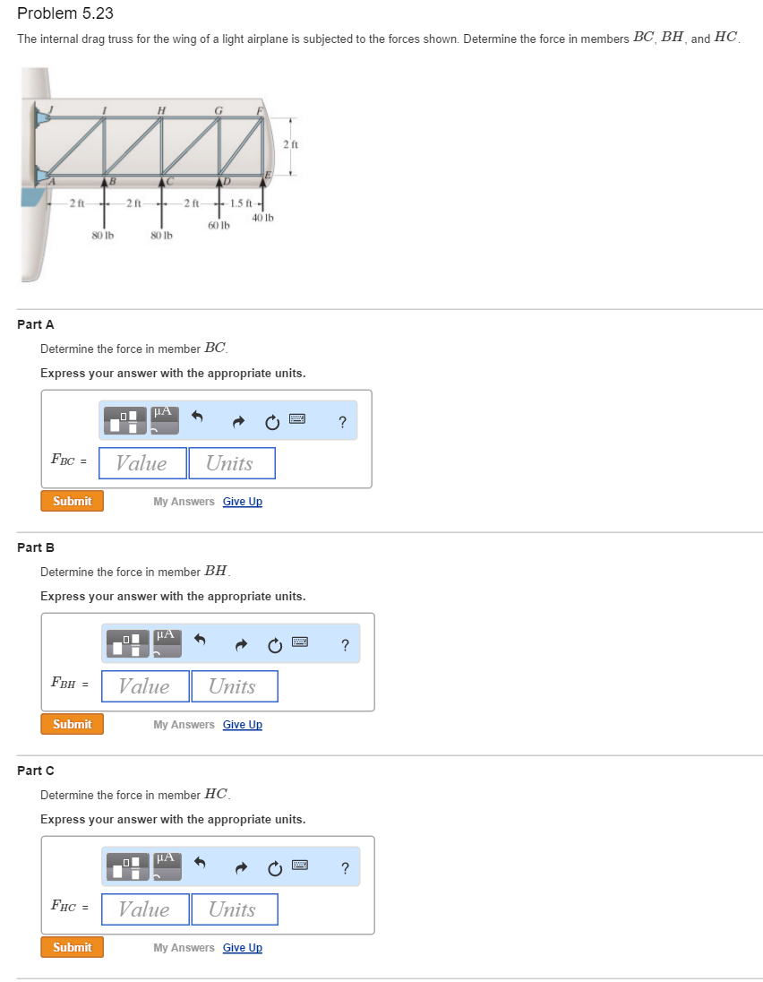 Solved The internal drag truss for the wing of a light | Chegg.com