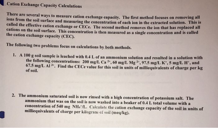 Solved There are several ways to measure cation exchange | Chegg.com