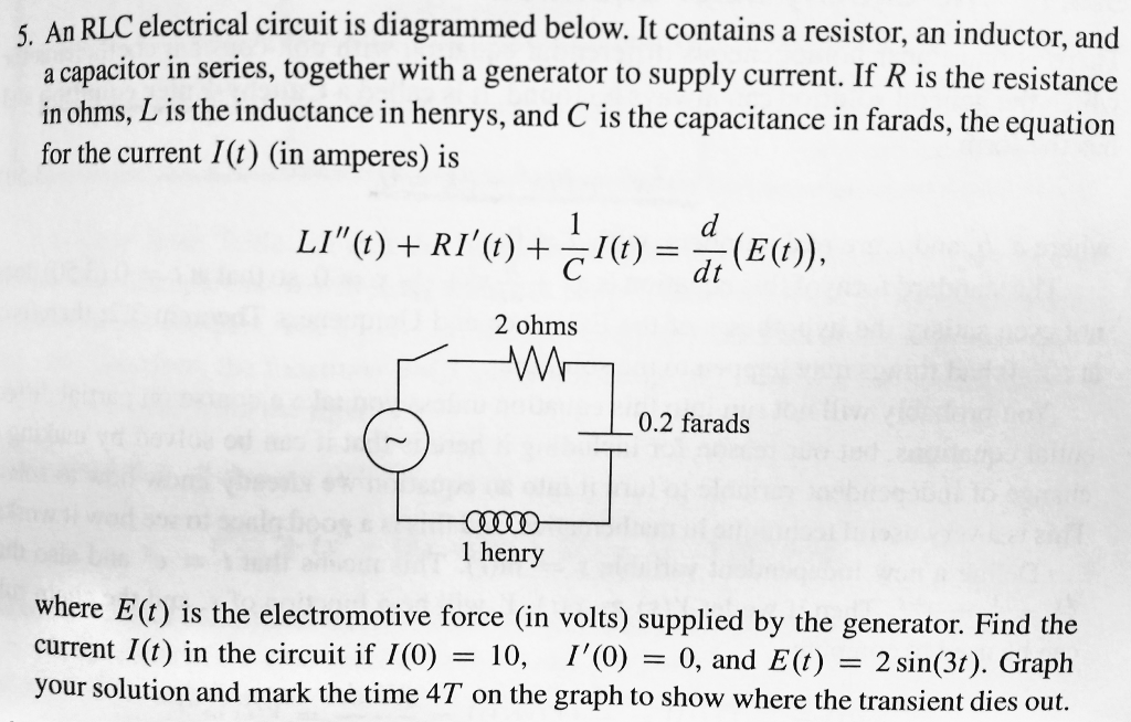 Solved An RLC electrical circuit is diagrammed below. It | Chegg.com