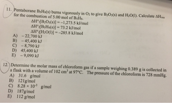 Solved Pentaborane B5H9(s) burns vigorously in O2 to give | Chegg.com