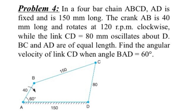 Solved In a four bar chain ABCD, AD is fixed and is 150 mm | Chegg.com