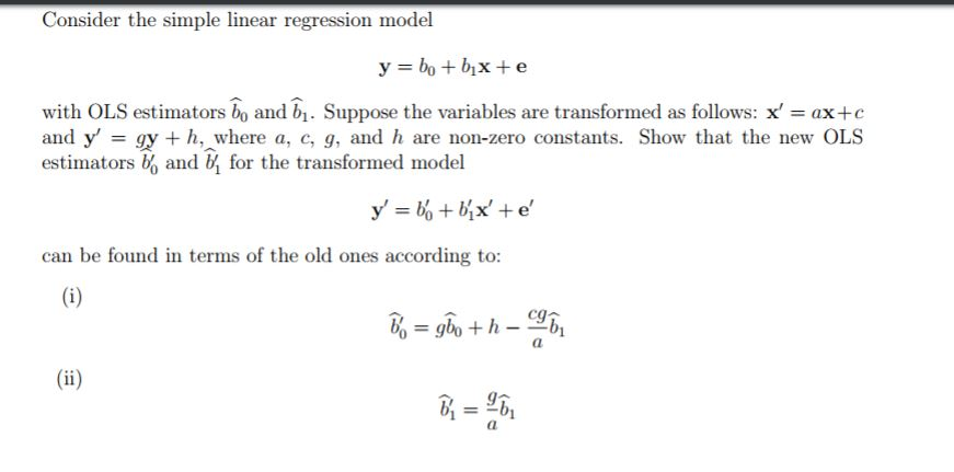 Solved Consider the simple linear regression model y=bo + bx | Chegg.com