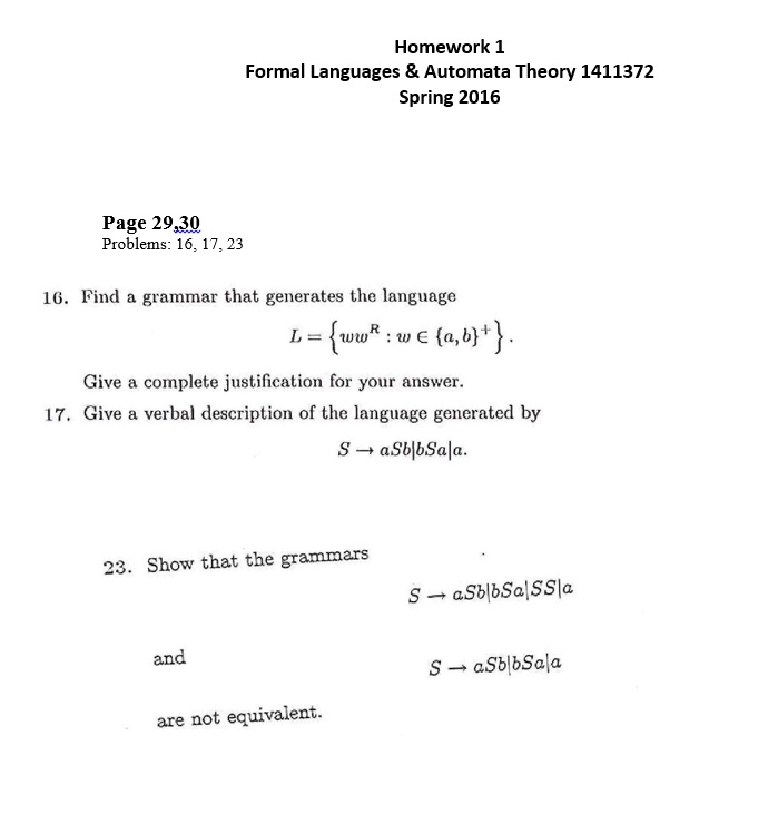 Homework 1 Formal Languages & Automata | Chegg.com