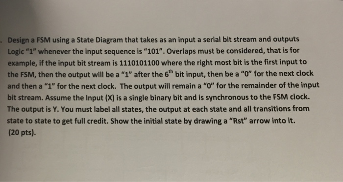 Solved Design a FSM using a State Diagram that takes as an | Chegg.com