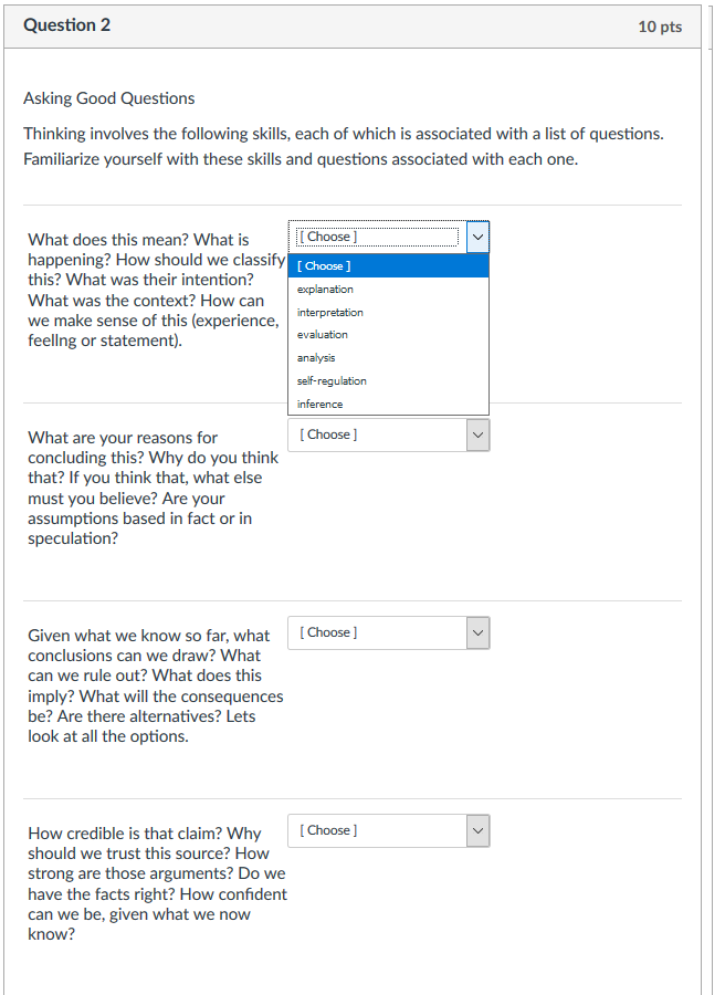 Solved Question 2 10 pts Asking Good Questions Thinking | Chegg.com
